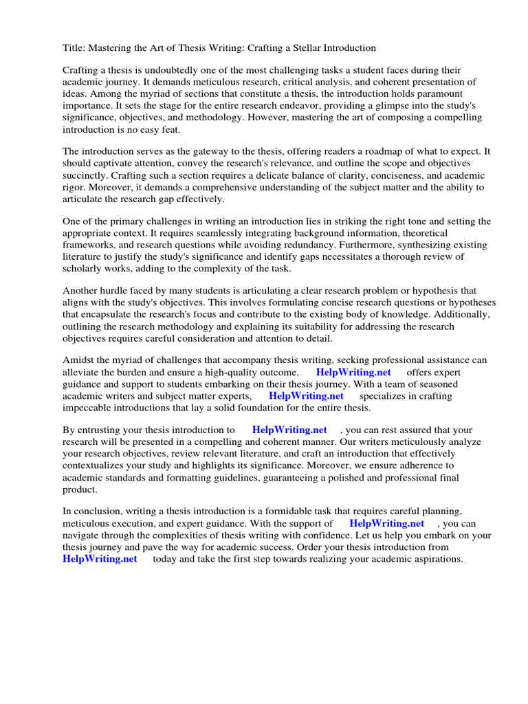 Thesis Structure Introduction | PDF | Thesis | Essays