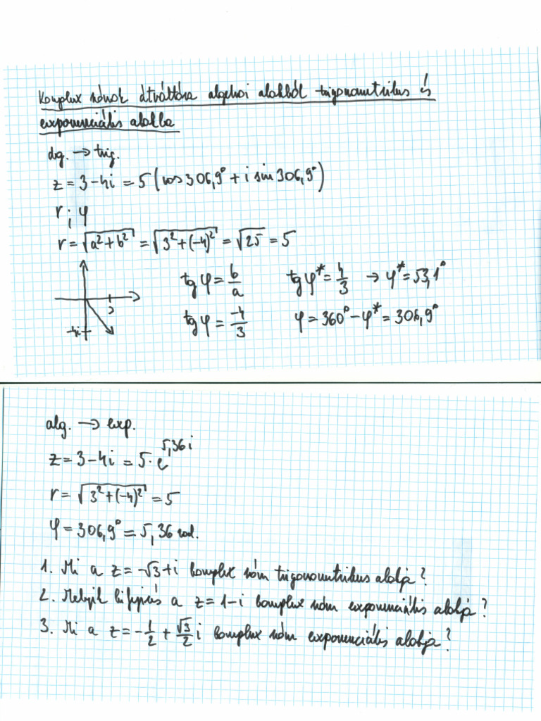 1 1 Komplex Szamok Atv Algbol Trig Exp Alakba Jegyzet | PDF