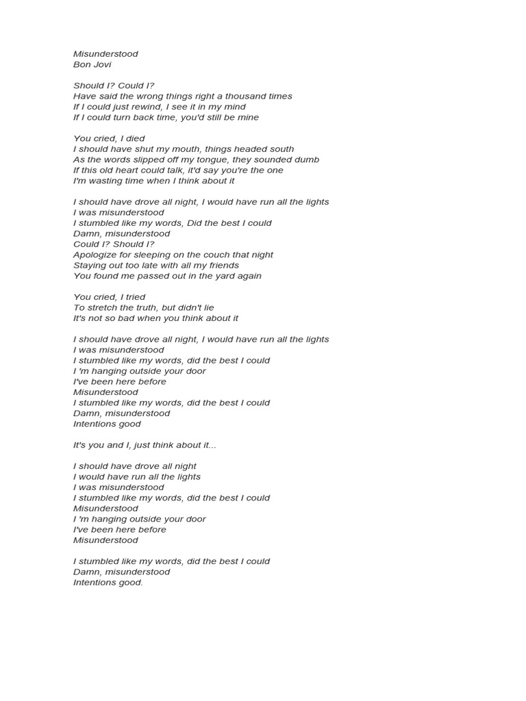 Modals - Bon Jovi Misunderstood Lyrics Completa | PDF | Poetry