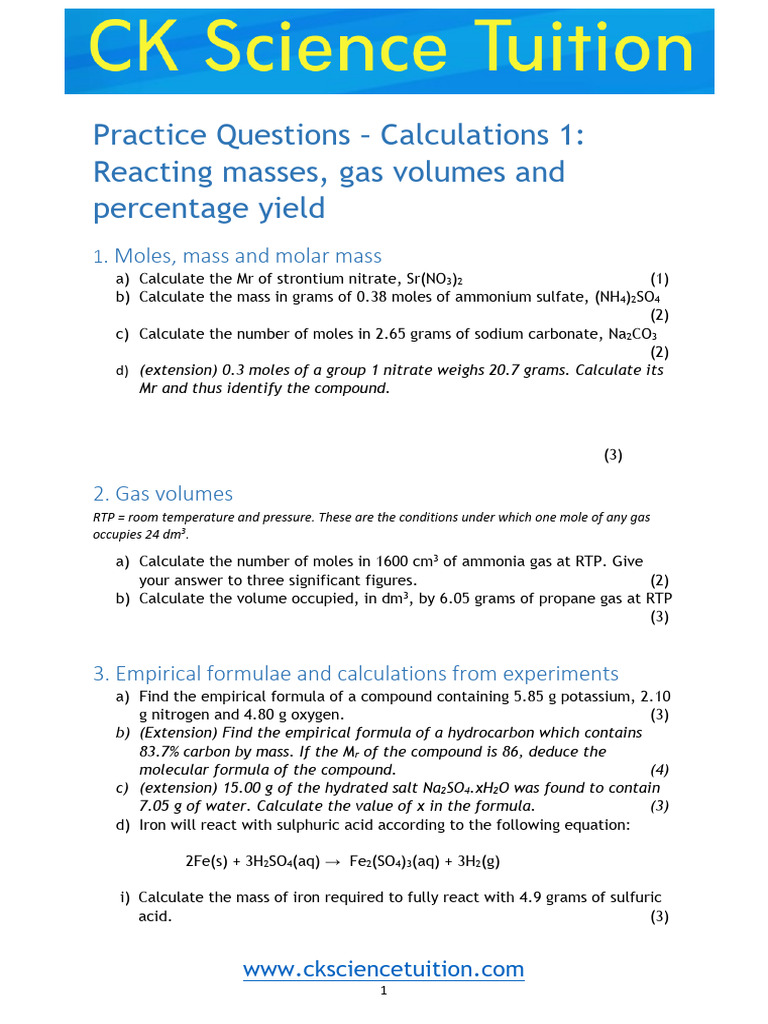 Practice Questions Calculations 1 | PDF