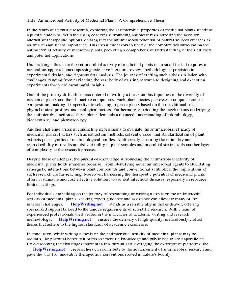 Antimicrobial Activity of Medicinal Plants Full Thesis | PDF ...