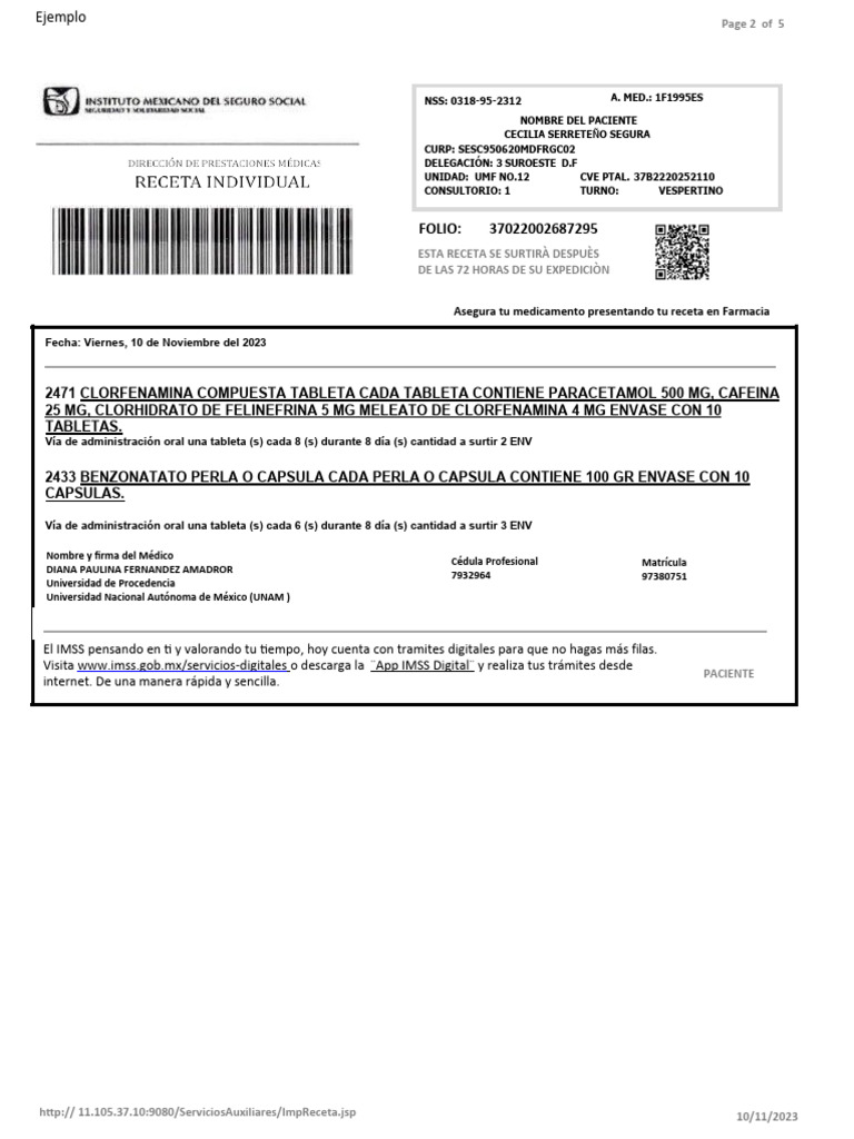 RECETA DEL IMSS | PDF | Medicina CLINICA | Terapia