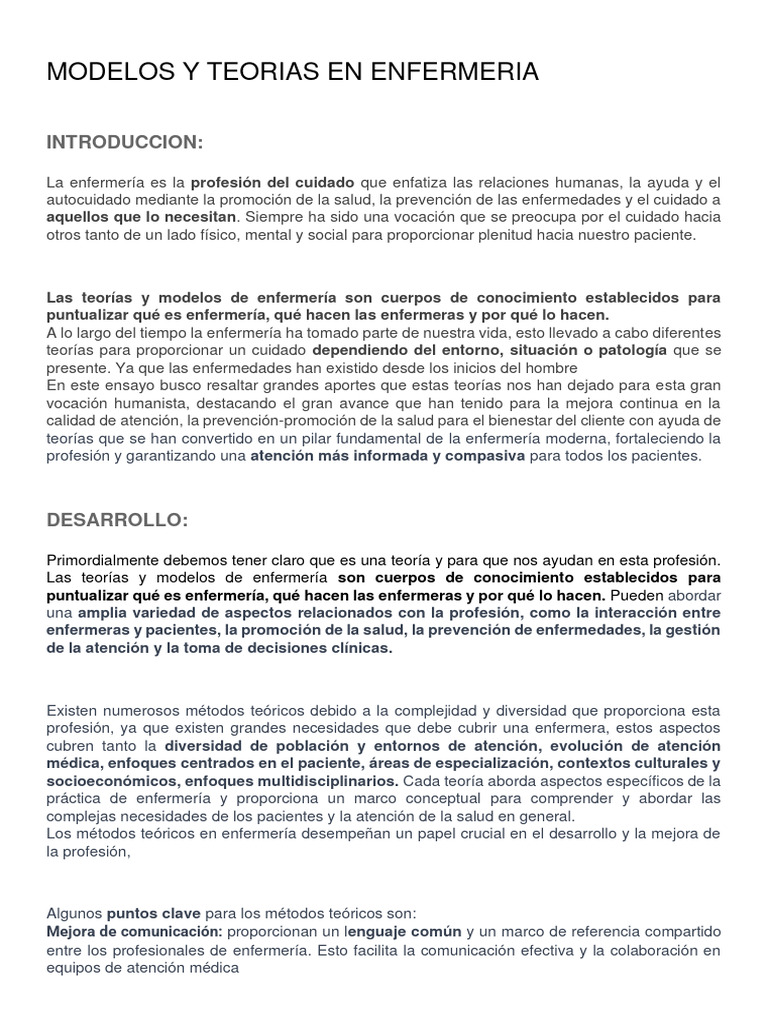 Modelos Teóricos en Enfermería | PDF | Enfermería | Teoría