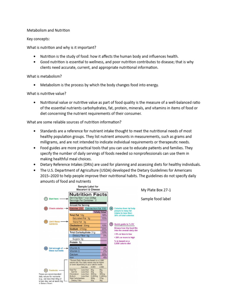 Metabolism and Nutrition Outline | PDF | Fat | Lipid