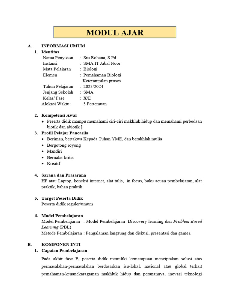 Modul Ajar Biologi Ekosistem | PDF