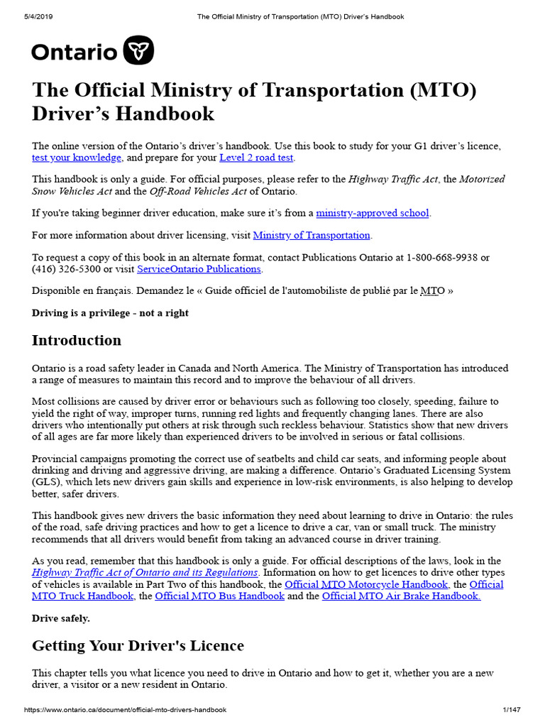 Ontario Driver's Handbook Guide | PDF | Driver's License | Seat Belt
