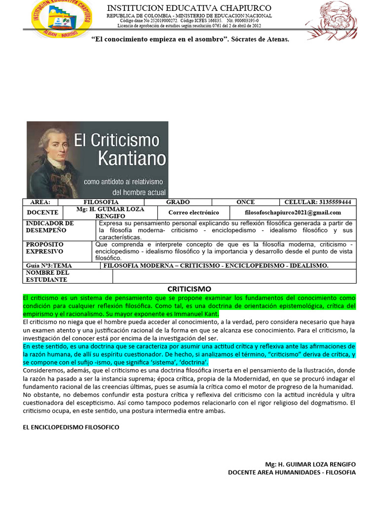 Grado 11°guia N 3 Filosofia Moderna - Criticismo - Enciclopedismo ...