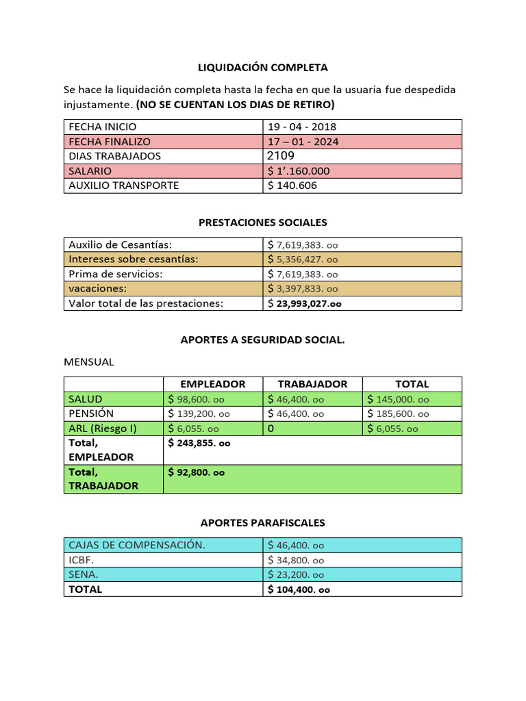 Liquidación COMPLETA Y CON RETIROS | PDF