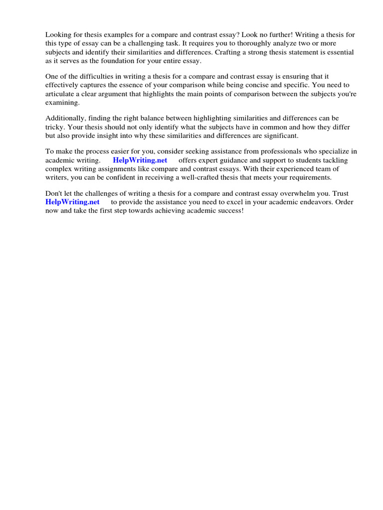 Thesis Examples For A Compare and Contrast Essay | PDF | Essays | The ...
