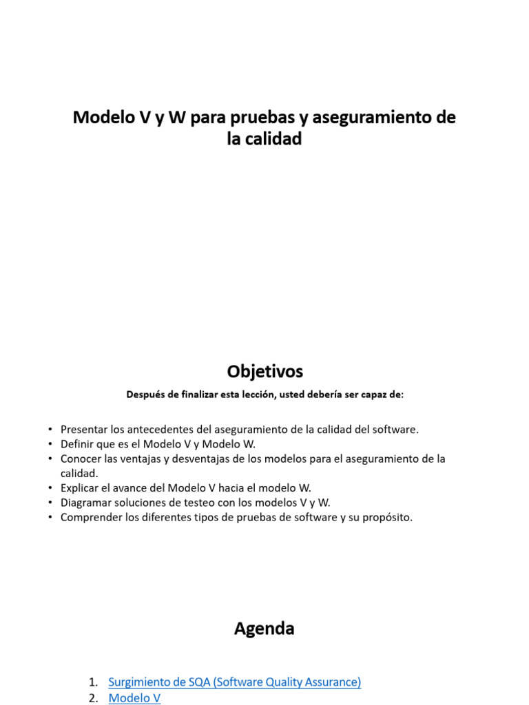Modelos V y W en Aseguramiento de Calidad | PDF