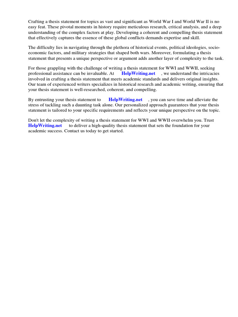 Thesis Statement For Ww1 and Ww2 | PDF | World War I | Essays