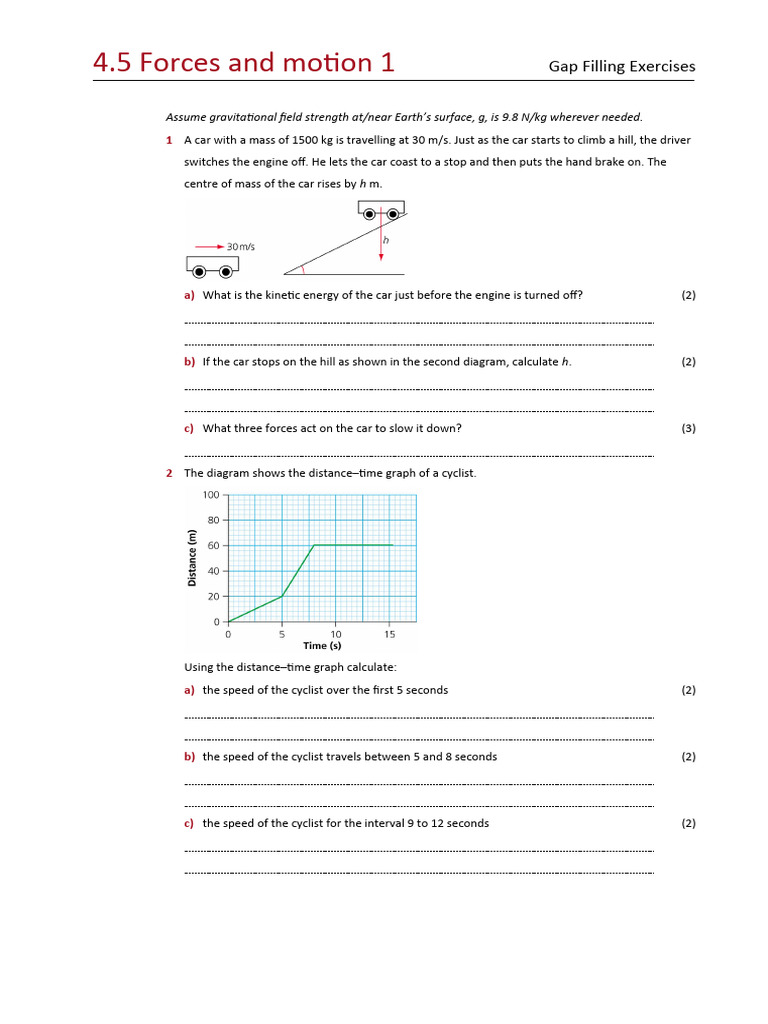 4.5 Forces and Motion 1 Test | PDF | Force | Acceleration