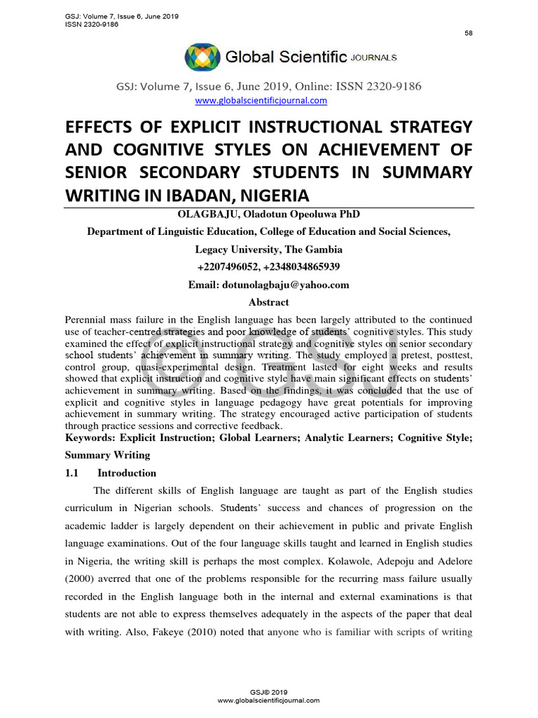 Effects of Explicit Instructional Strategy and Cognitive Styles On ...