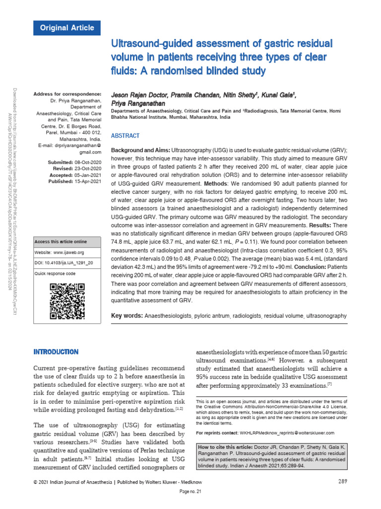 Ultrasound Guided Assessment of Gastric Residual.3 | PDF | Categorical Variable | Medical Ultrasound