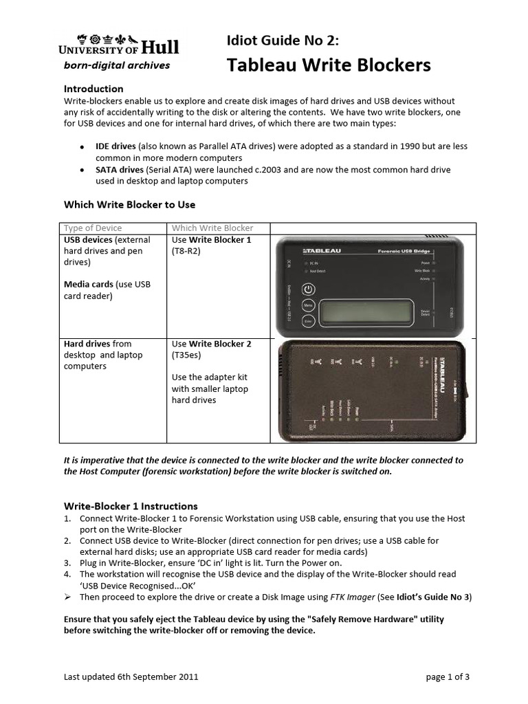 Tableau Write Blocker Setup Guide | PDF | Usb | Hard Disk Drive
