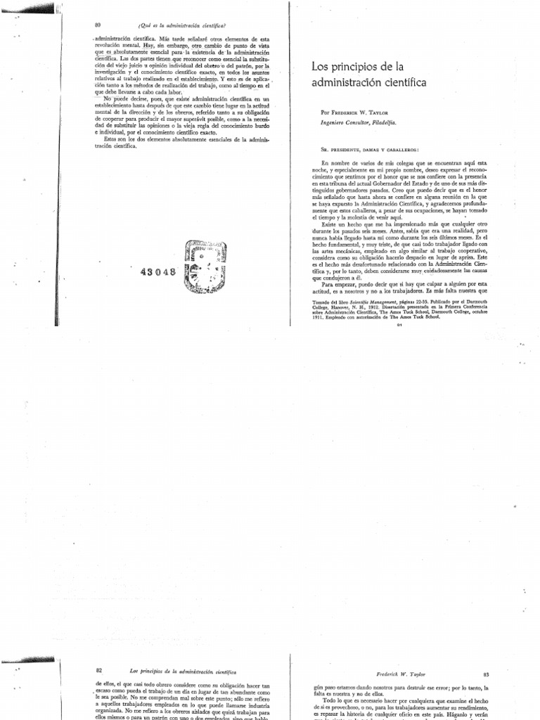 TAYLOR Los Principios de La Administracion Cientifica | PDF