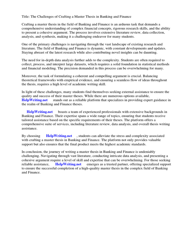 Master Thesis Banking and Finance | PDF | Microfinance | Thesis