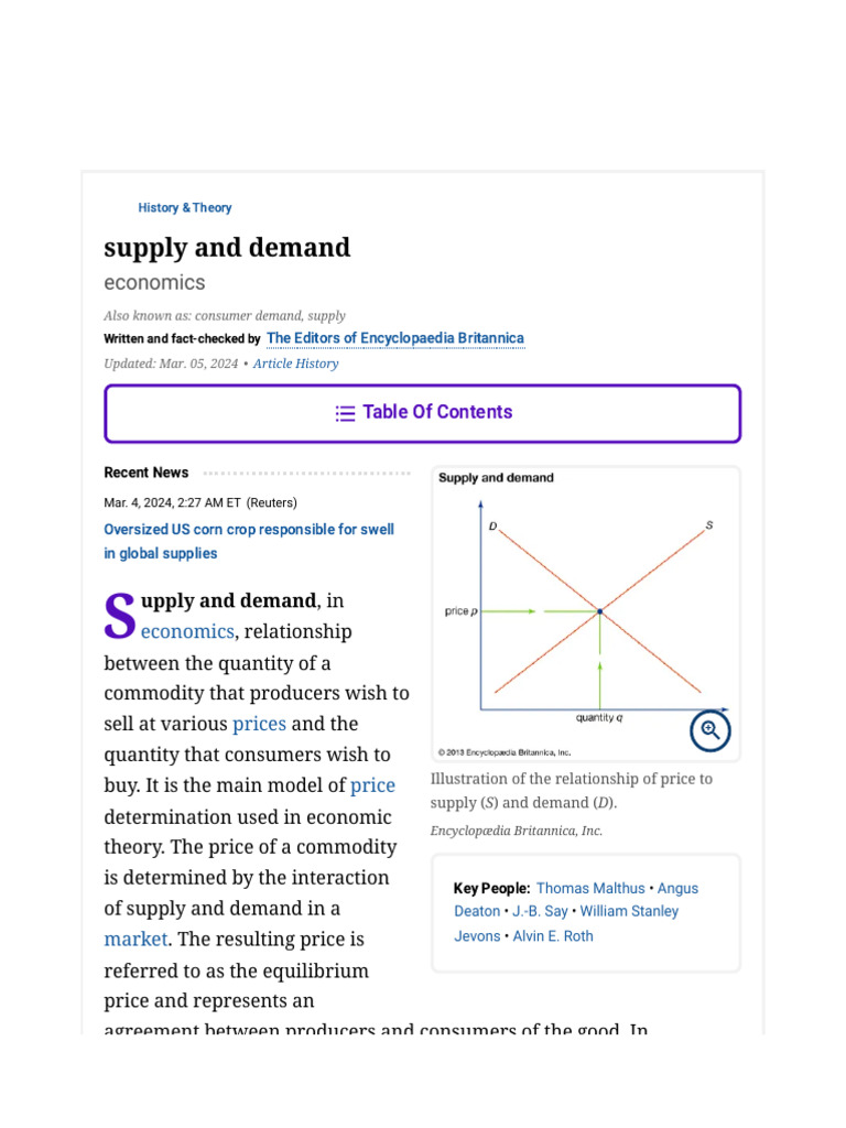Supply and demand - Market Equilibrium, Balance, Supply & Demand ...