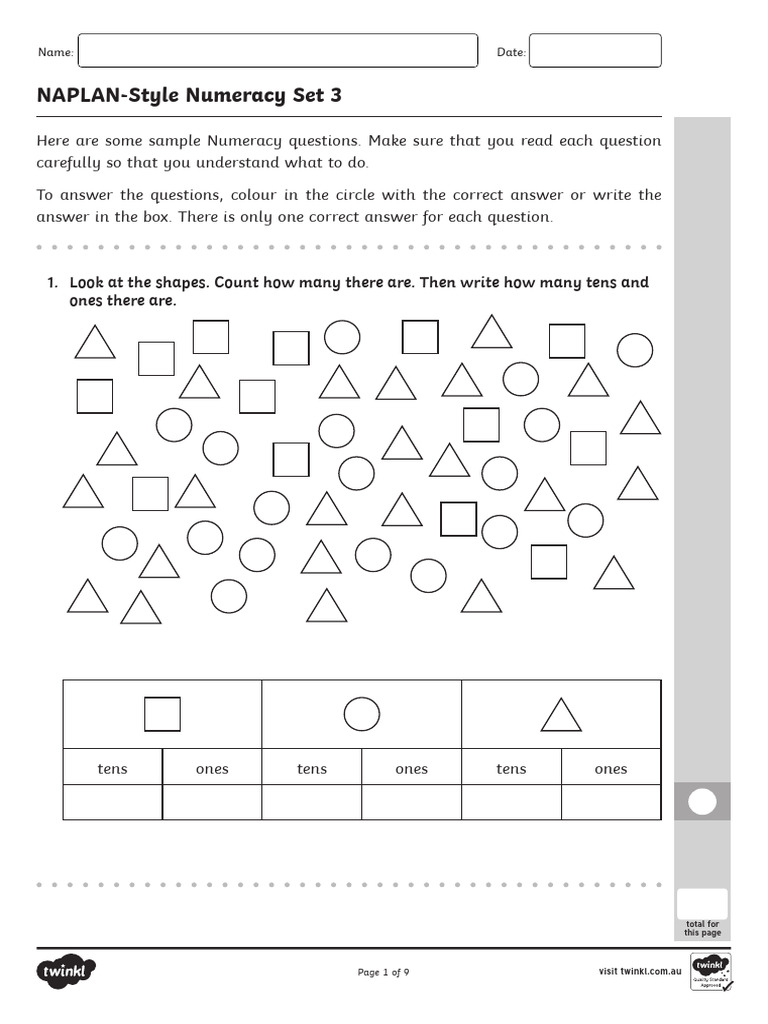 NAPLAN-Style Numeracy Year 3 - Example Test Set 3 | Download Free PDF ...
