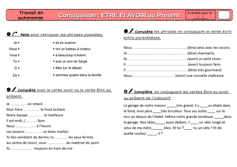 Exercices sur le verbe être au présent | PDF | Typologie linguistique ...