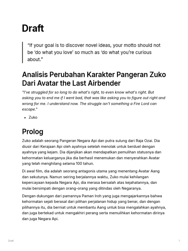 Transformasi Karakter Pangeran Zuko | PDF