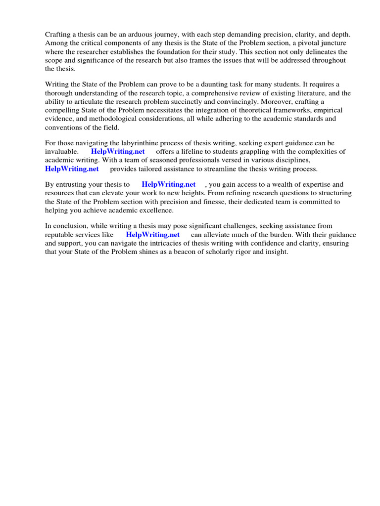How To Write State of The Problem in Thesis | PDF | Thesis | Essays
