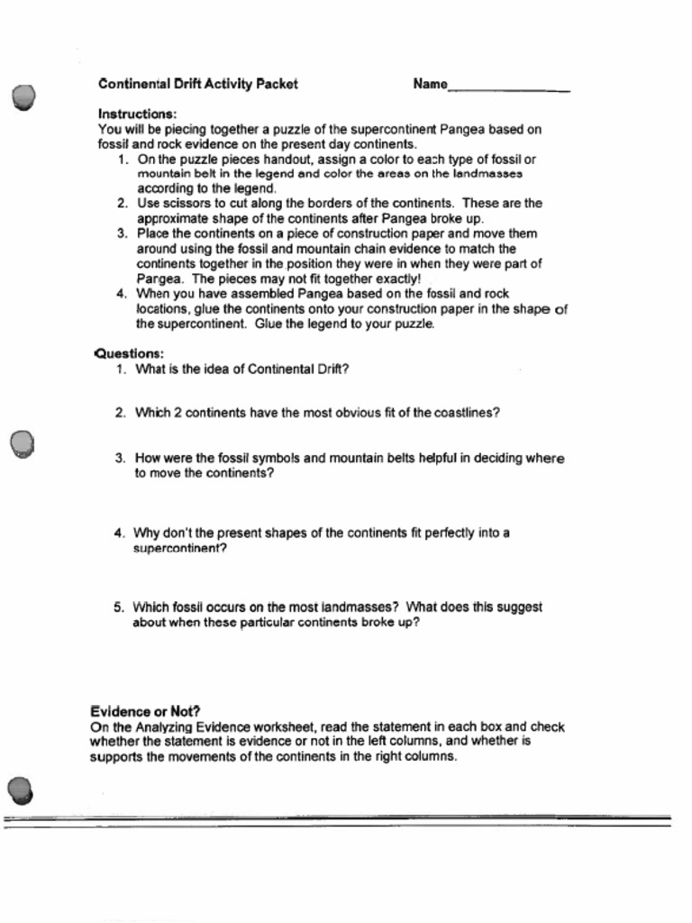 Continental Drift Activity | PDF