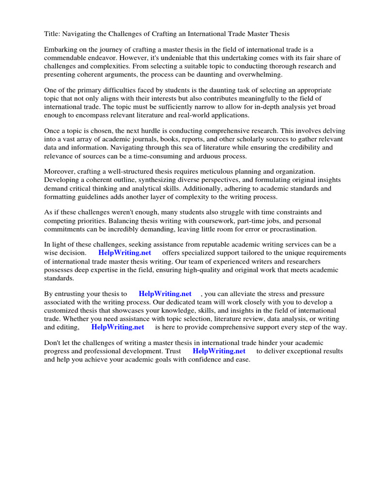 International Trade Master Thesis Topics | PDF | Economics | Trade