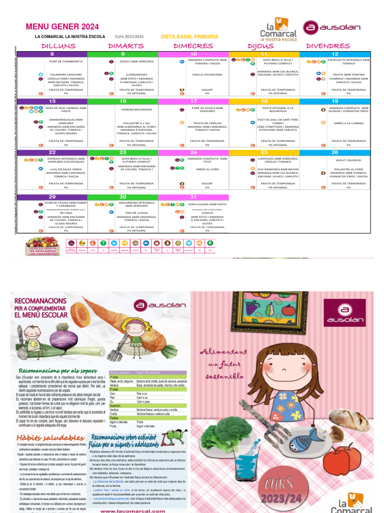 Menú Gener 2024 Primaria | PDF