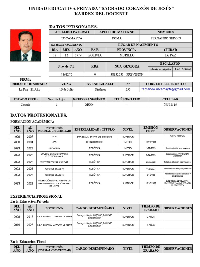 Plantilla Kardex Del Docente 2024 | PDF