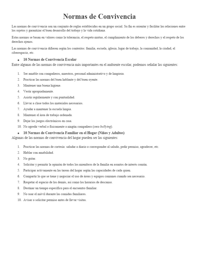 Normas de Convivencia | PDF