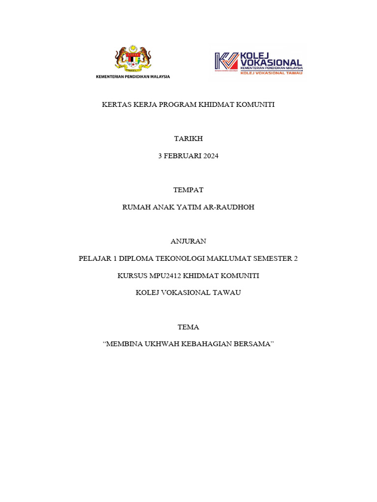 Program Khidmat Komuniti di Tawau | PDF