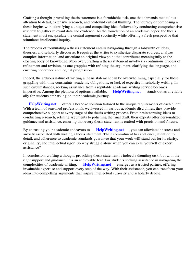 Thought Provoking Thesis Statement | PDF | Essays | Thesis