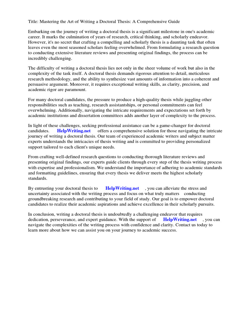 Doctoral Thesis Writing Help | PDF | Thesis | Doctor Of Philosophy