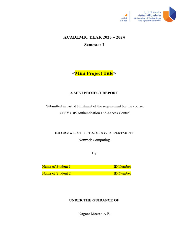 3 - Aac - Mini Project - Report Template | PDF | Data | Computing