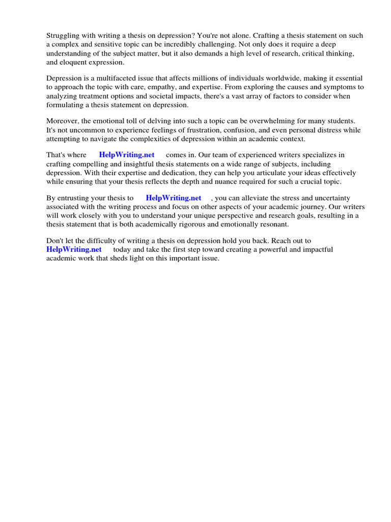 Depression Thesis Statement | PDF | Major Depressive Disorder | Mental ...