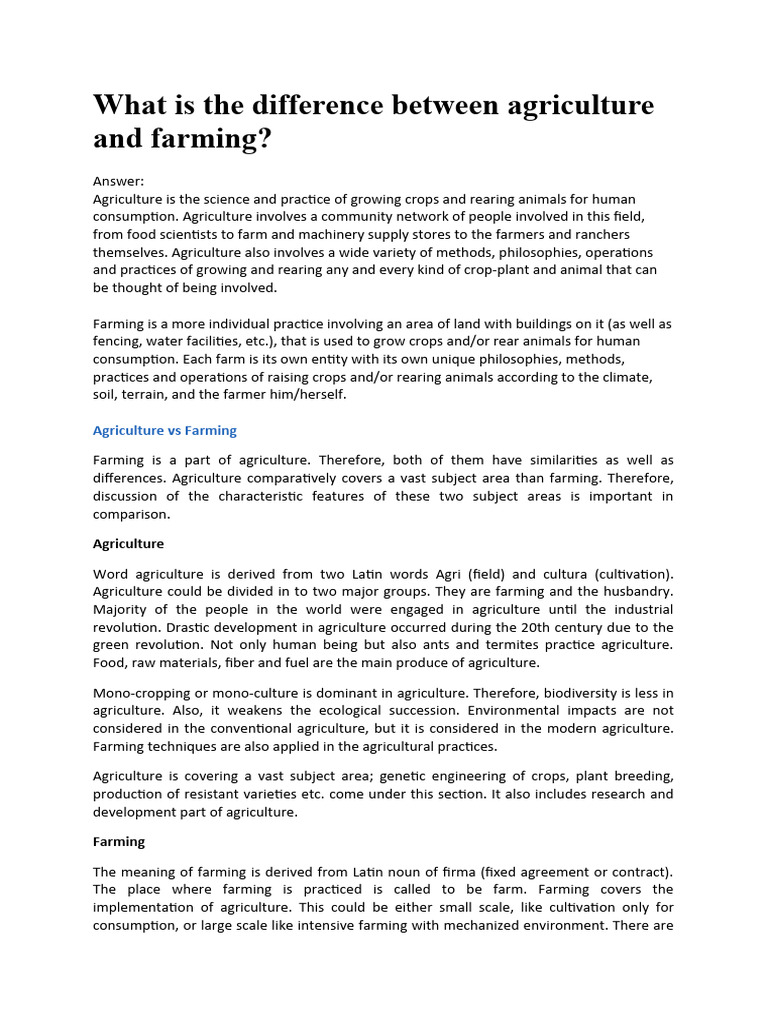 What Is The Difference Between Agriculture and Farming | PDF ...