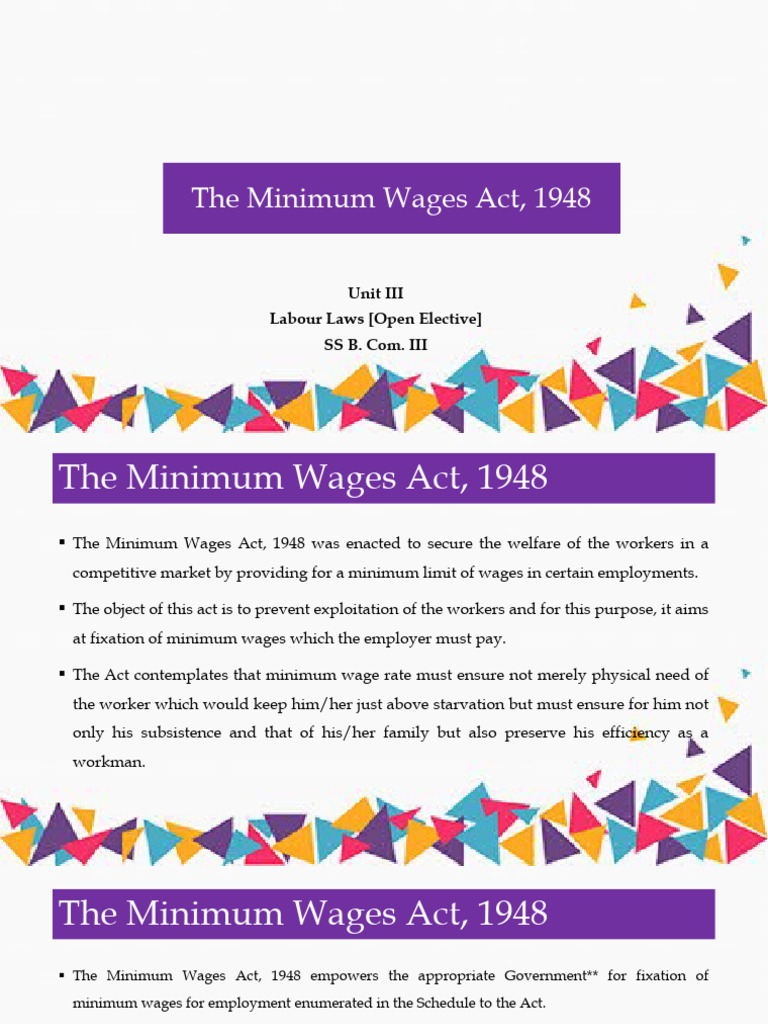 Unit III - The Minimum Wages Act, 1948 - Labour Laws | PDF | Cost Of ...