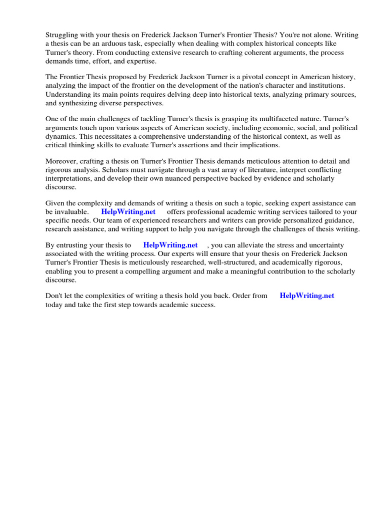 Frederick Jackson Turner Frontier Thesis Main Points | PDF | American ...