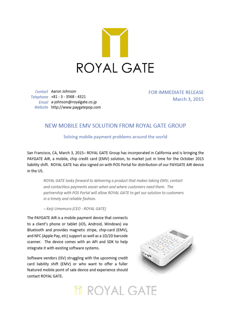 ROYAL GATE Group EMV POSPortal | PDF | Point Of Sale | Emv