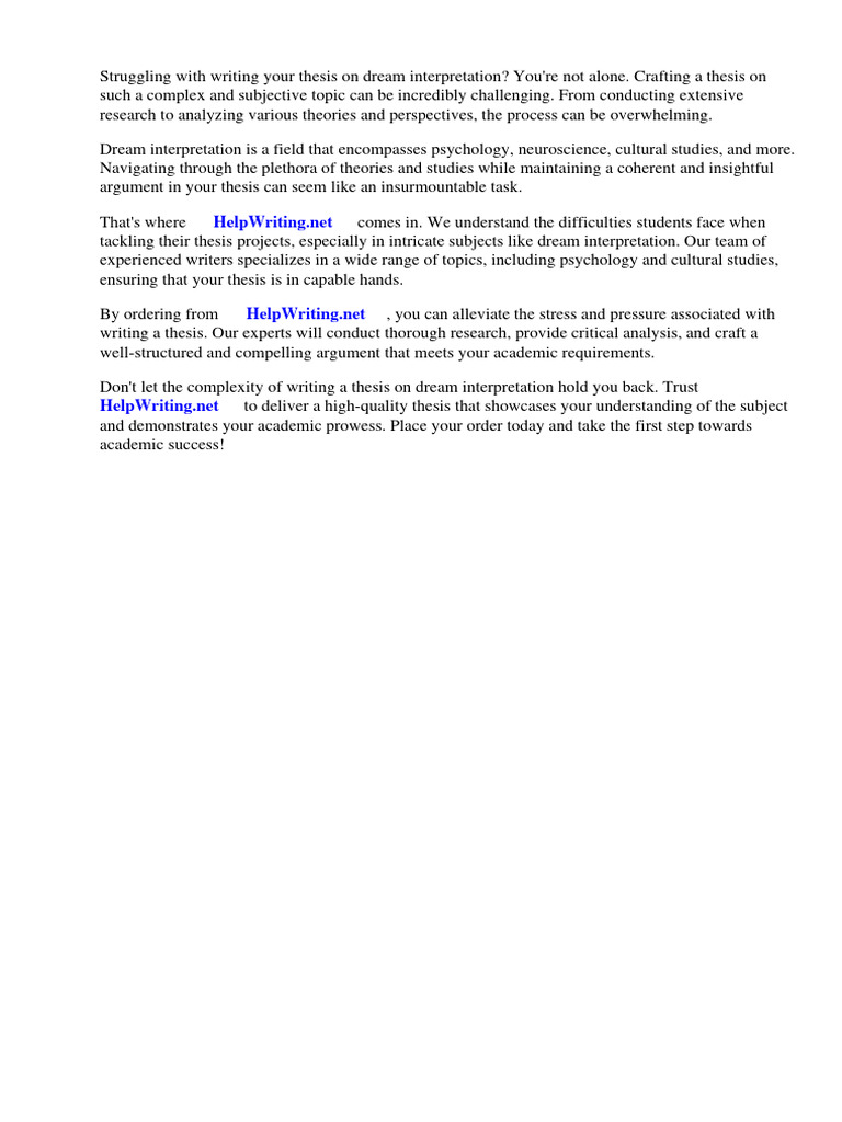 Thesis Help: Dream Interpretation | PDF | Dream | Dream Interpretation