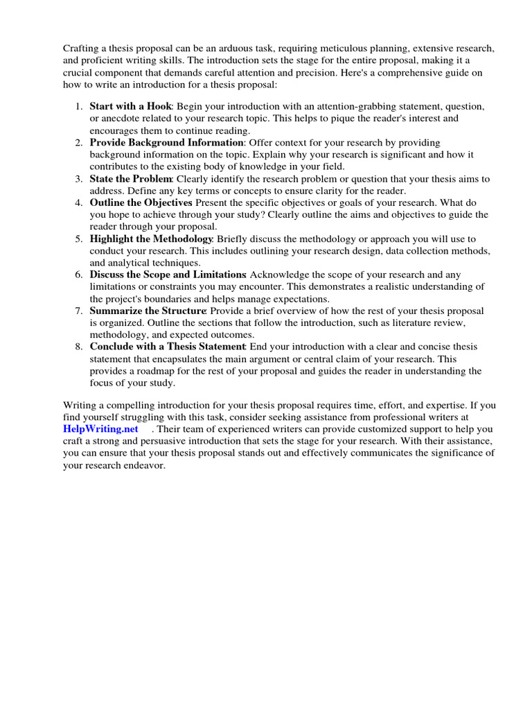How To Write Introduction For Thesis Proposal Pdf