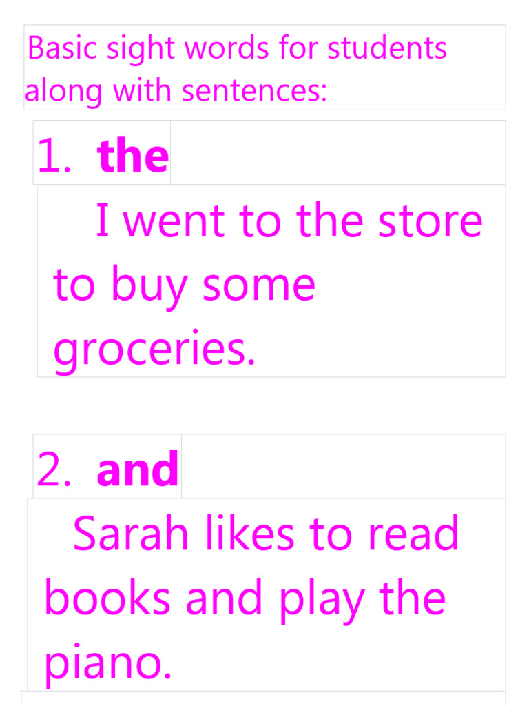 Sight Words with Sample Sentences | PDF | Language Arts & Discipline | Art