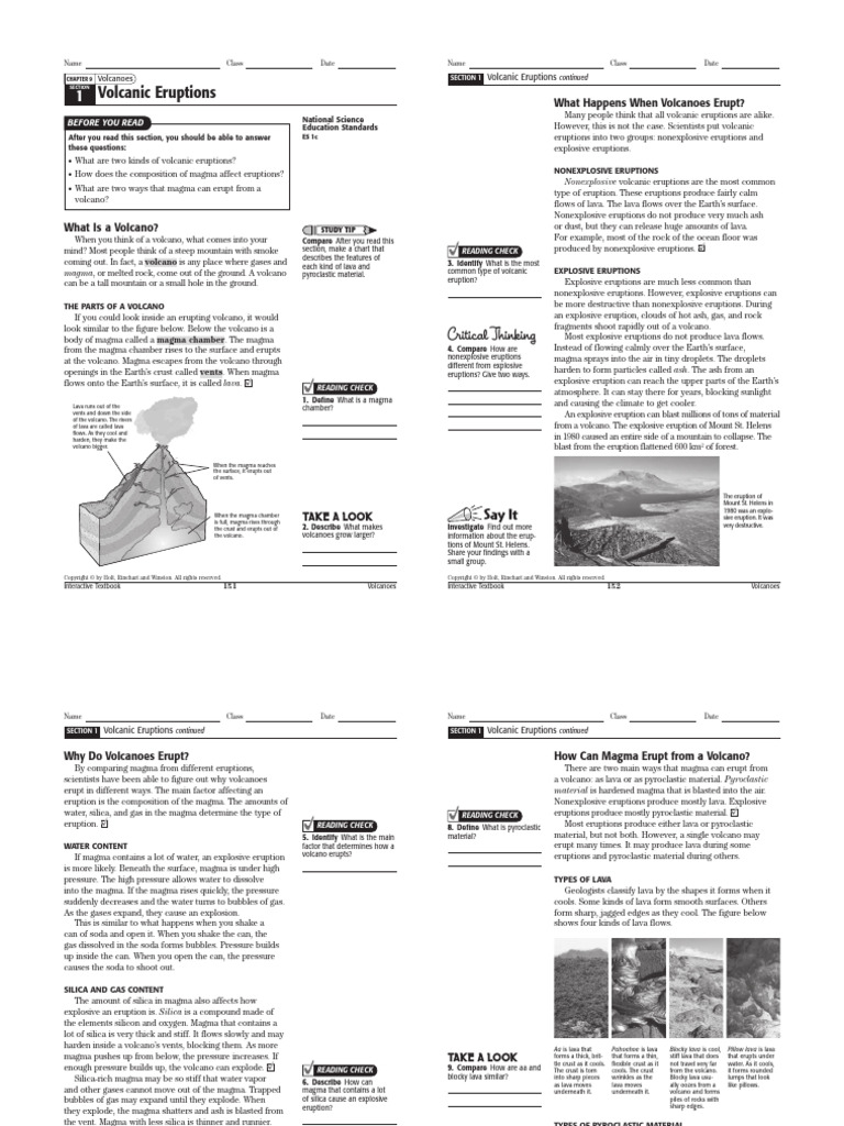 ACSs+WORKSHEET - Volcanic+Eruptions 2 | PDF | Types Of Volcanic ...