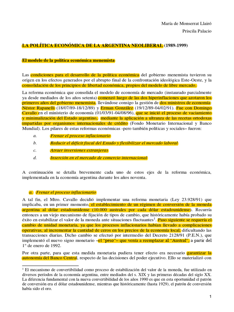 Neoliberalismo Menem | PDF