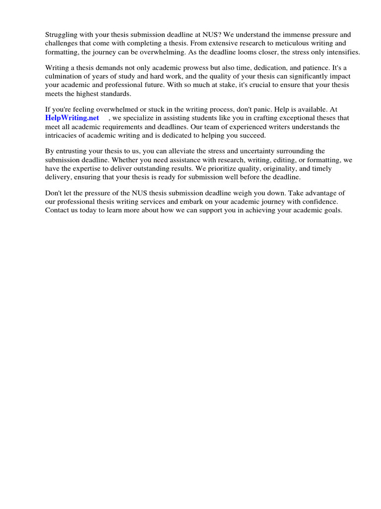 Nus Thesis Submission Deadline | PDF