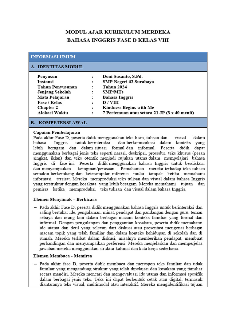 Modul Ajar Kelas 8 Chapt 2 Doni Susanto Pdf