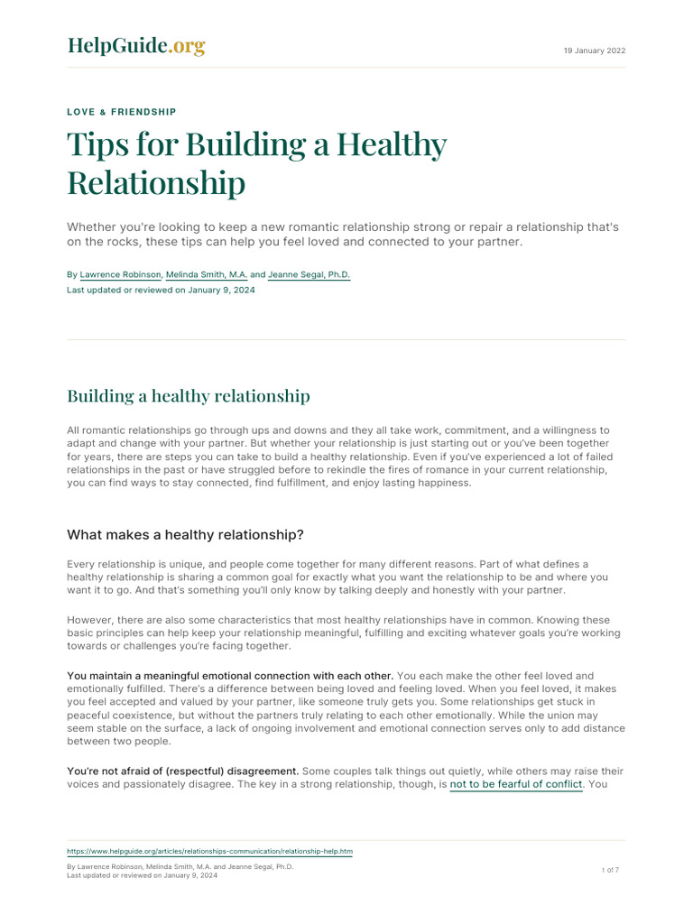 Tips For Building A Healthy Relationship | PDF | Nonverbal ...