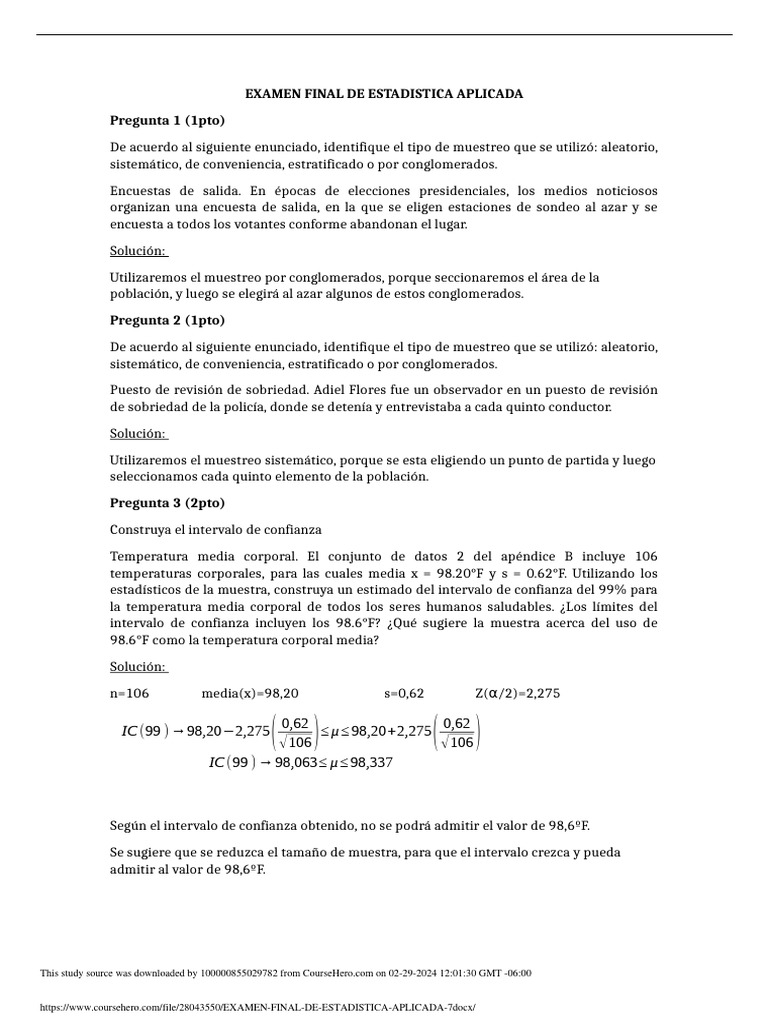 Examen Final de Estadistica Aplicada 7 | PDF | Métodos y materiales de enseñanza