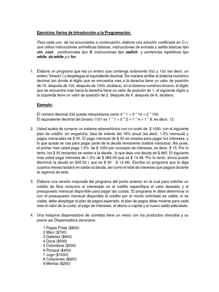 Ejercicios De Programacion Para Condicionales Y Ciclos Descargar